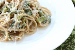 Spaghetti with Leek Alfredo - The Daring Gourmet