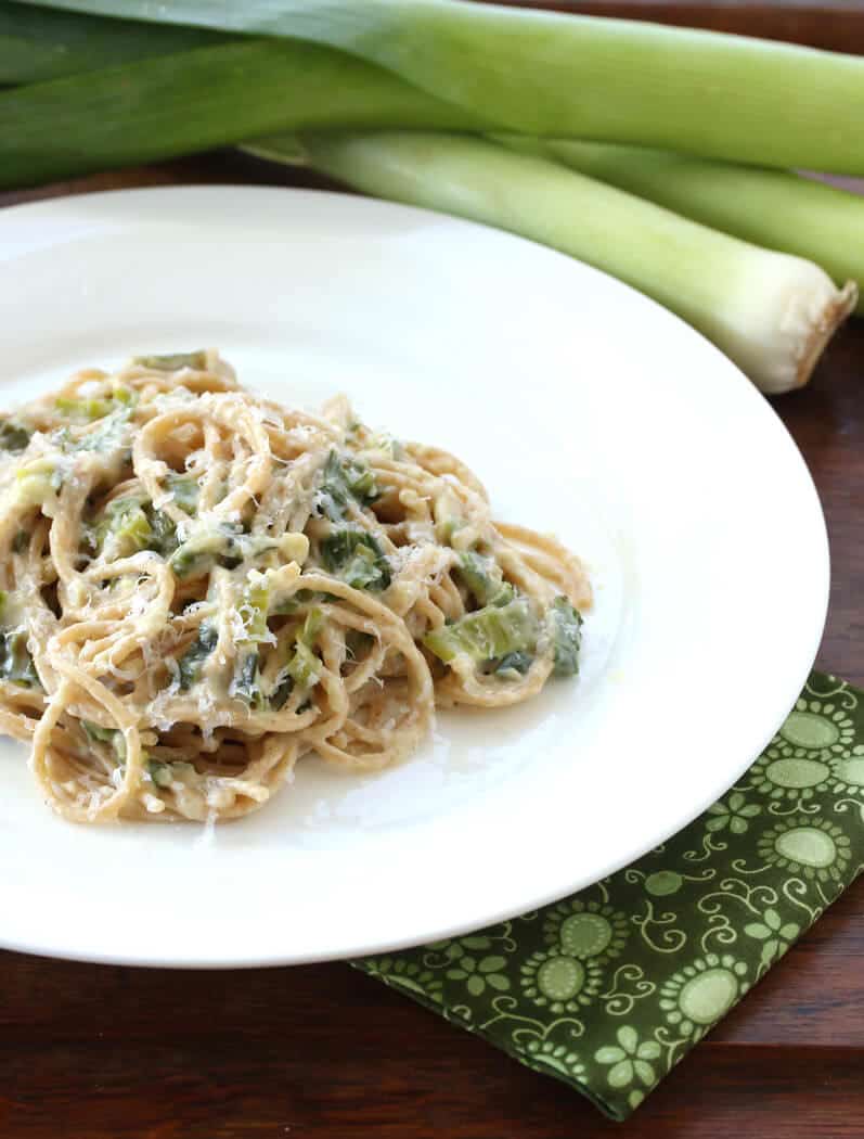 Spaghetti with Leek Alfredo - The Daring Gourmet