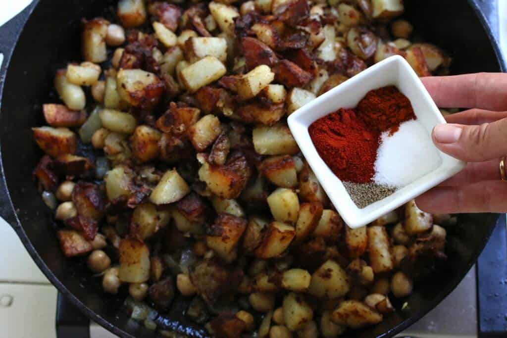 Portuguese Potato Hash with Linguica, Peppers & Olives - The Daring Gourmet