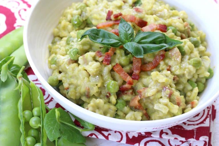 Sweet Pea Risotto with Basil & Pancetta - The Daring Gourmet